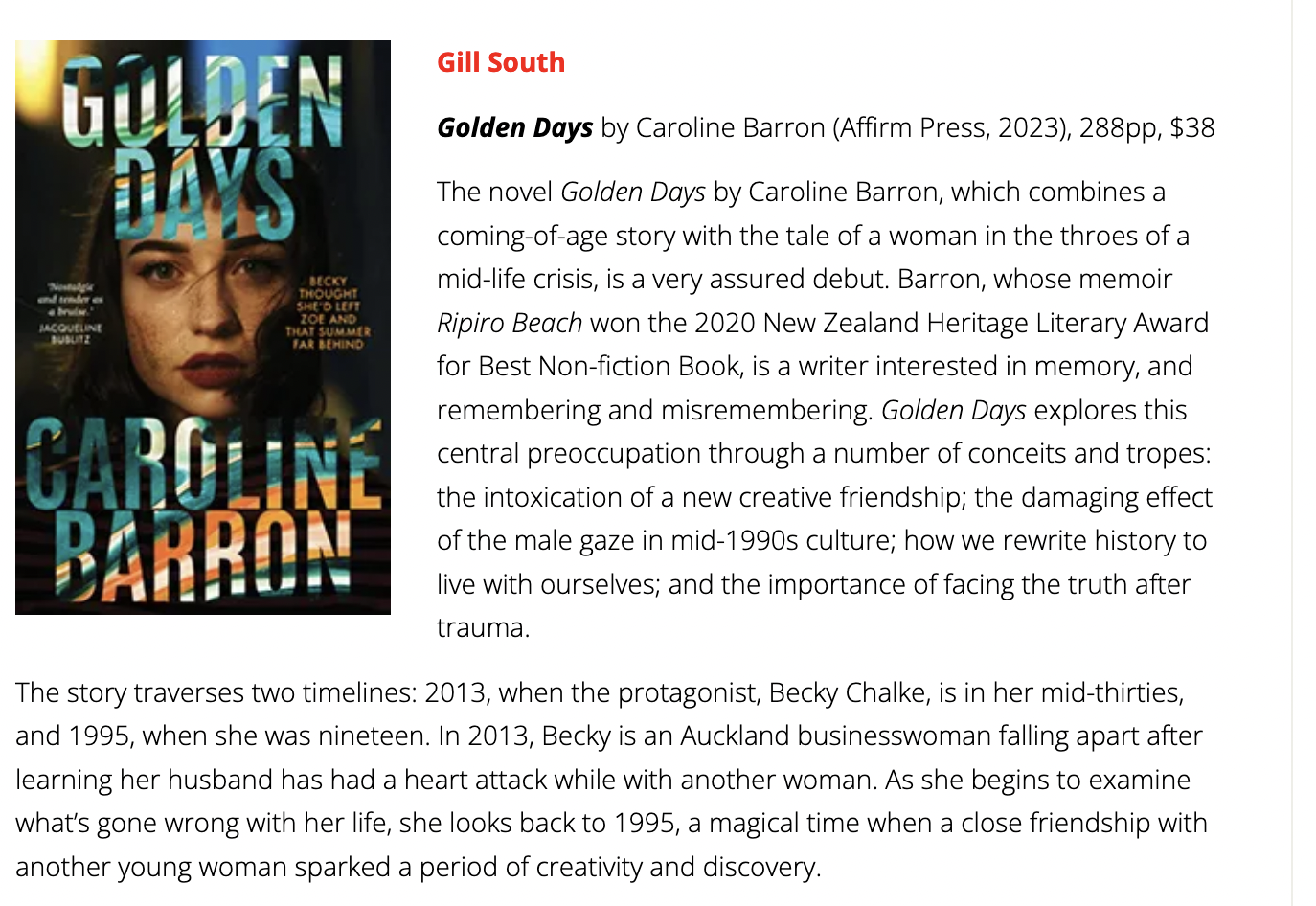 Landfall review of Golden Days by Gill South: October 2023 - Caroline ...